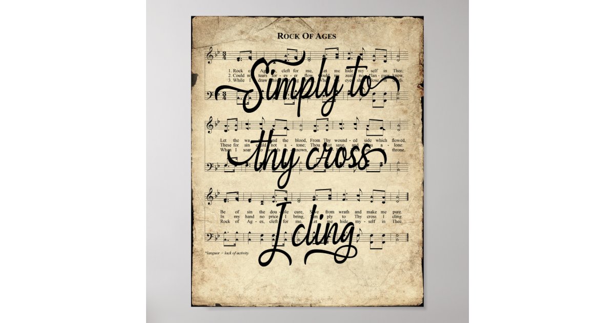 Rock of Ages Scripted Vintage Hymn Poster | Zazzle