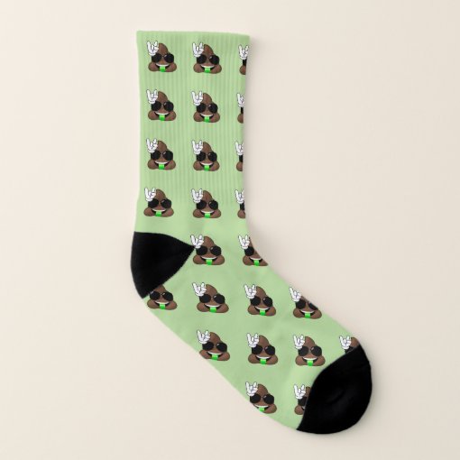 Rock On Poop Emoji Green Socks | Zazzle