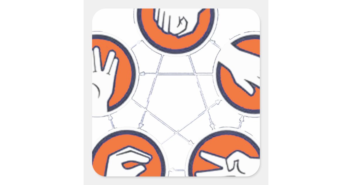 Rock Paper Scissor Lizard Spock Square Sticker | Zazzle