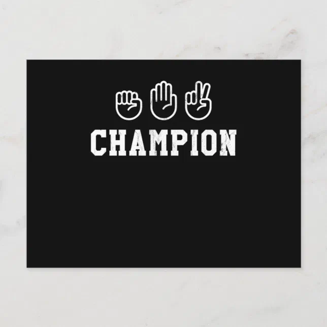 Rock Paper Scissors Champion Hand Sign Champ Print Postcard | Zazzle