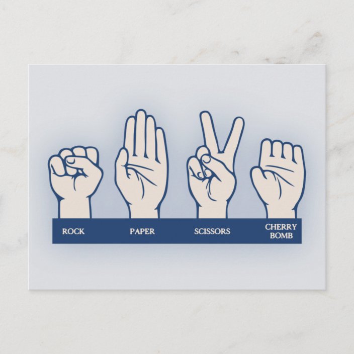 Rock, Paper, Scissors, Cherry Bomb Postcard | Zazzle.com