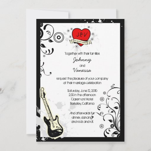 Rock & Roll Grungy Heart Music Themed Wedding Invitation | Zazzle