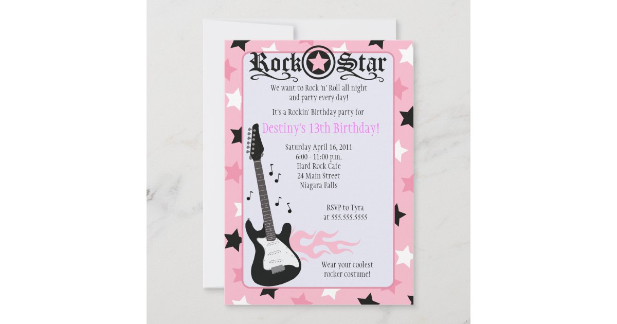 ROCK STAR 5x7 Pink Rocker Birthday Invitation | Zazzle