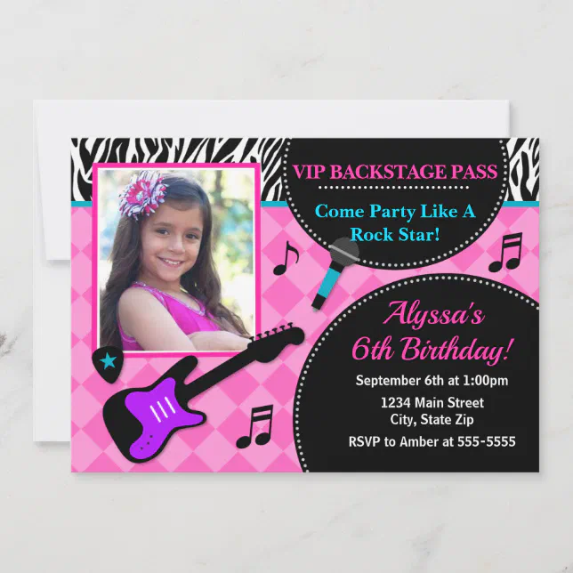 Rock Star Birthday Invitation Pop Star Girl | Zazzle
