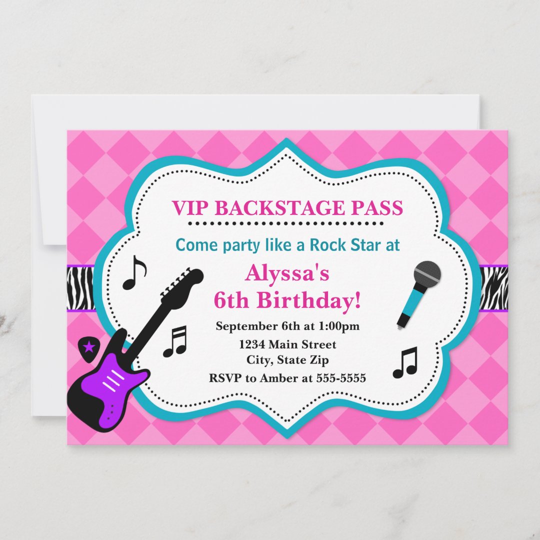 Rock Star Birthday Invitation Pop Star Girl | Zazzle