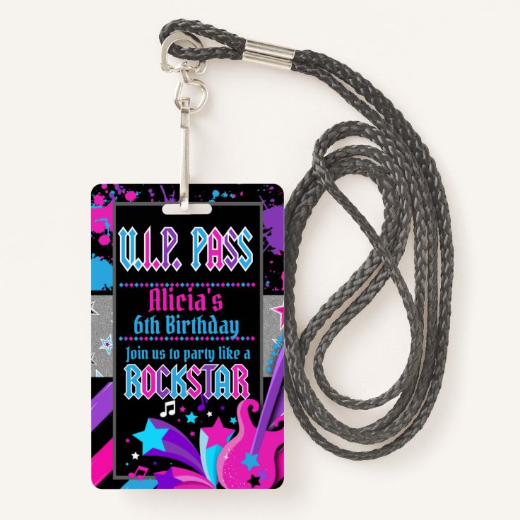 Rock star Birthday Party VIP Pass Invitation Badge | Zazzle