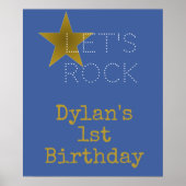 Rock Star Birthday Party Welcome Poster Blue Gold | Zazzle