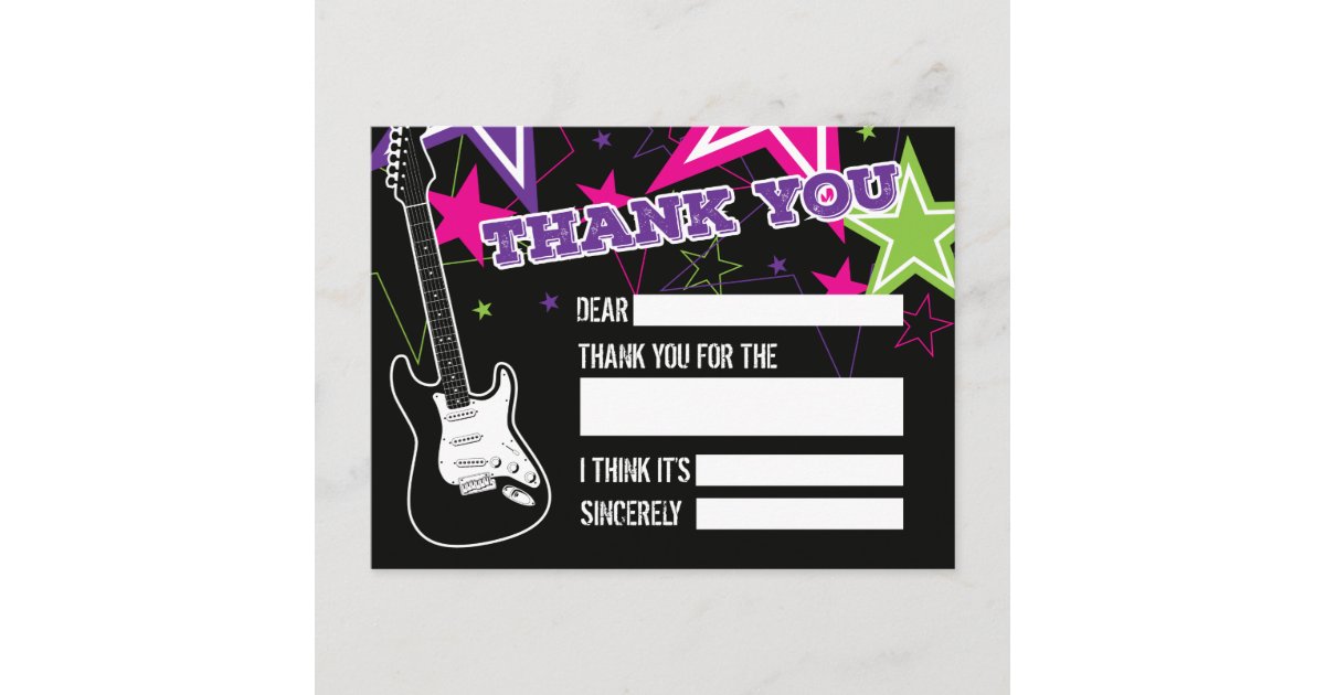 Rock Star Birthday Thank You Postcard | Zazzle