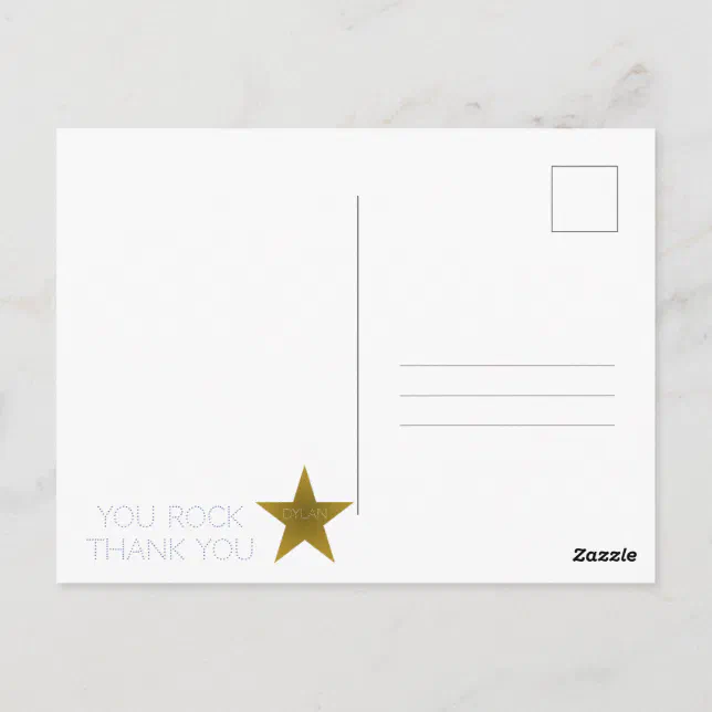 Rock Star Birthday Thank You Postcard Blue Gold | Zazzle