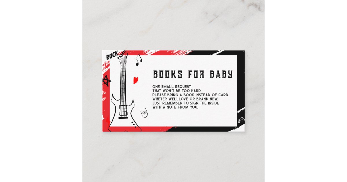 Rock Star Books for Baby | Red & Black Baby Shower Enclosure Card | Zazzle