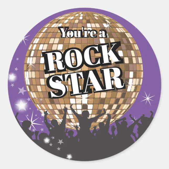 Rock star disco ball employee recognition sticker | Zazzle