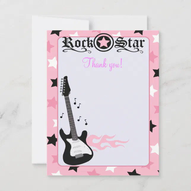 Rock Star Guitar Pink 4x5 Flat Thank you note | Zazzle