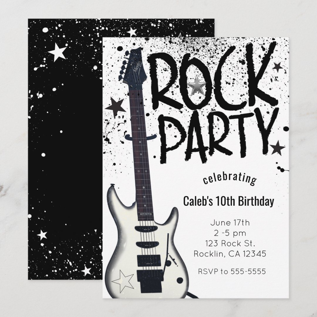 Rock Star Party Guitar Birthday Event Invitations | Zazzle