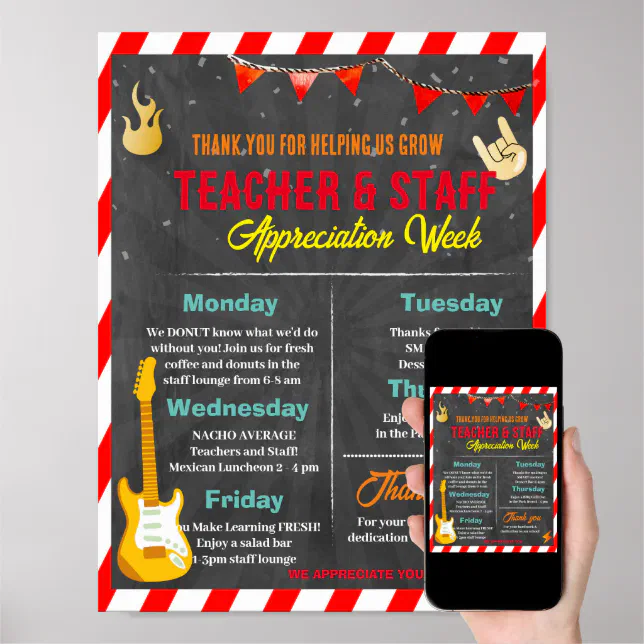 Rock Star Teacher and Staff Appreciation Week Poster | Zazzle