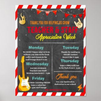 Rock Star Teacher and Staff Appreciation Week Poster | Zazzle
