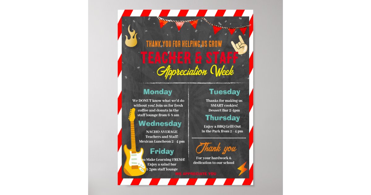 Rock Star Teacher and Staff Appreciation Week Poster | Zazzle