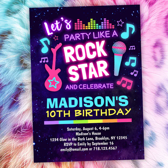 Rock Star Theme Birthday Party Invitation | Zazzle