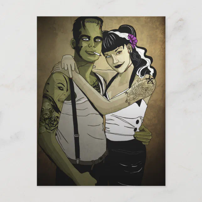 Rockabilly Frank and Bride Postcard | Zazzle