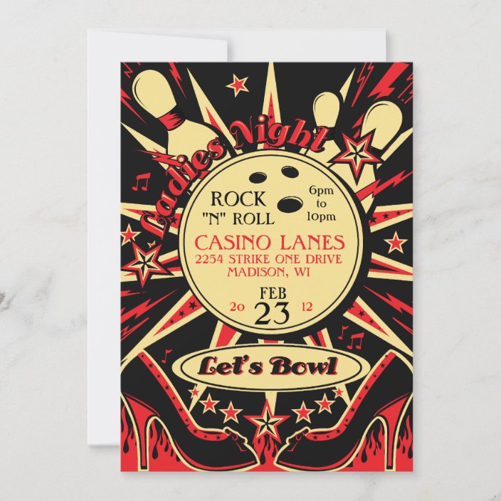 Rockabilly Ladies Party Bowling Invitation | Zazzle.com