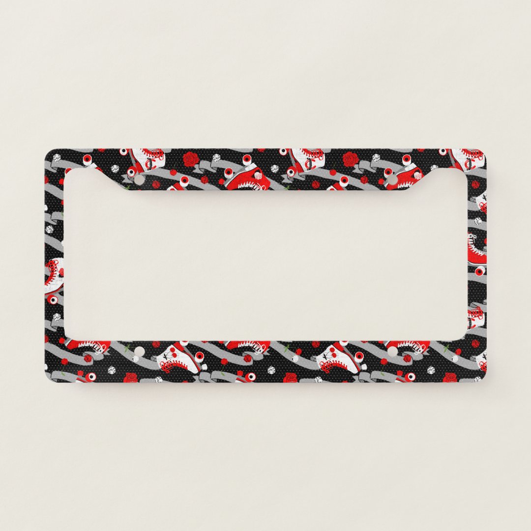 Rockabilly Retro Roller Skating Pattern License Plate Frame | Zazzle