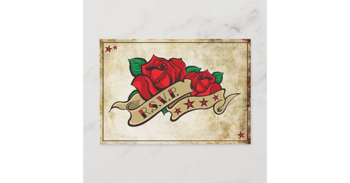 Rockabilly Tattoo Rose Rocker RSVP Cards | Zazzle.com