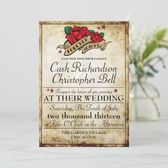 Rockabilly Tattoo Rose Rocker Wedding Invitations | Zazzle