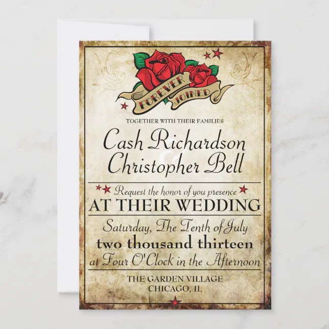 Rockabilly Tattoo Rose Rocker Wedding Invitations | Zazzle