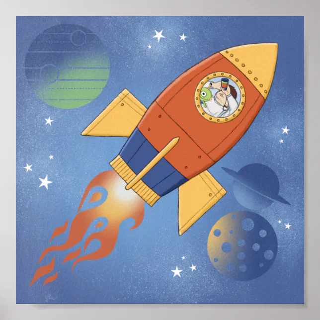 Rocket Blast Off! Boys Room Poster | Zazzle