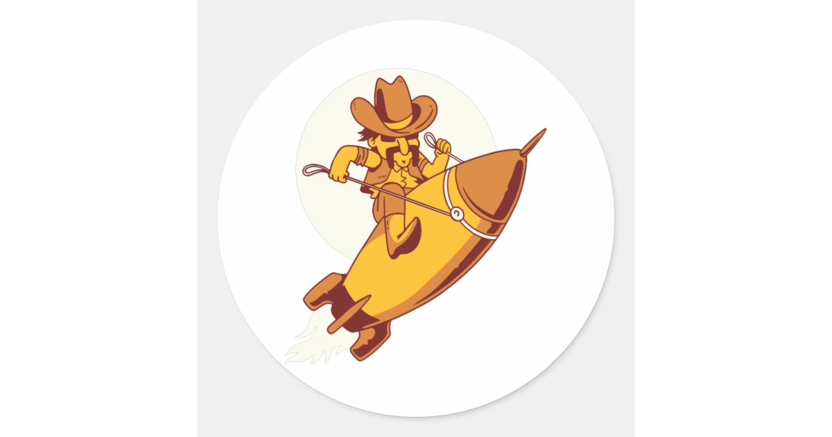 Rocket cowboy classic round sticker | Zazzle