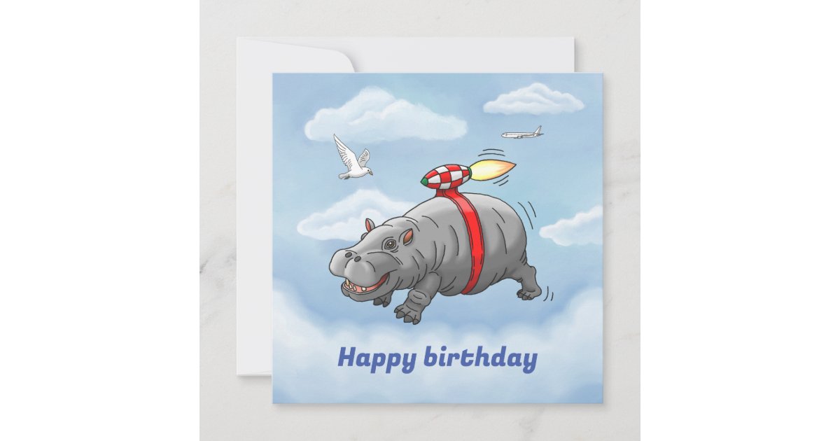 Rocket Hippo Birthday Card | Zazzle