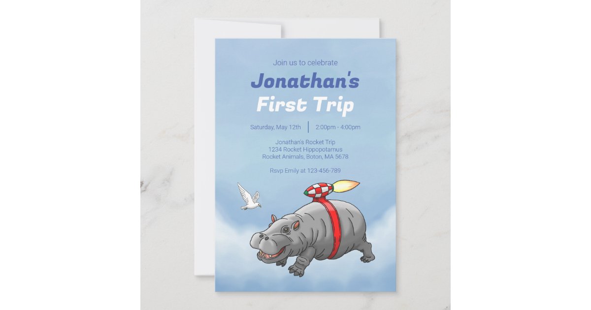 Rocket Hippo Birthday Invitation | Zazzle