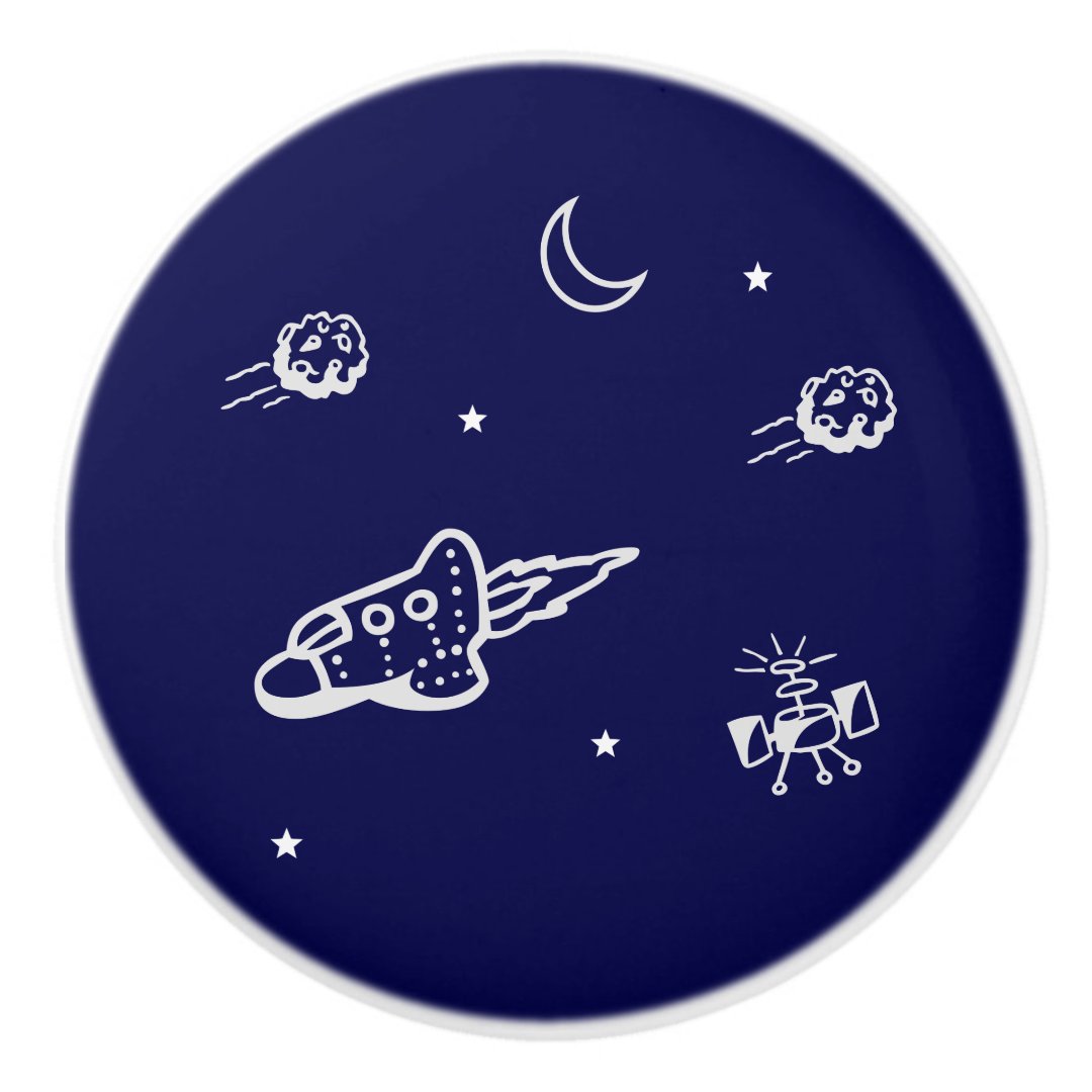 Rocket in Outer Space on Dark Blue Ceramic Knob | Zazzle