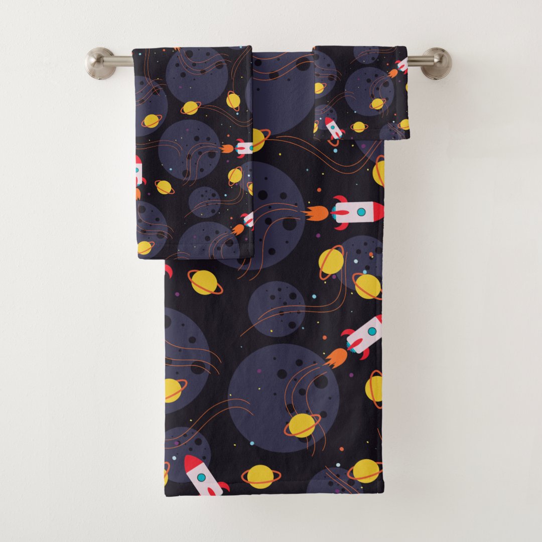 Rocket in Space Bath Towel Set | Zazzle