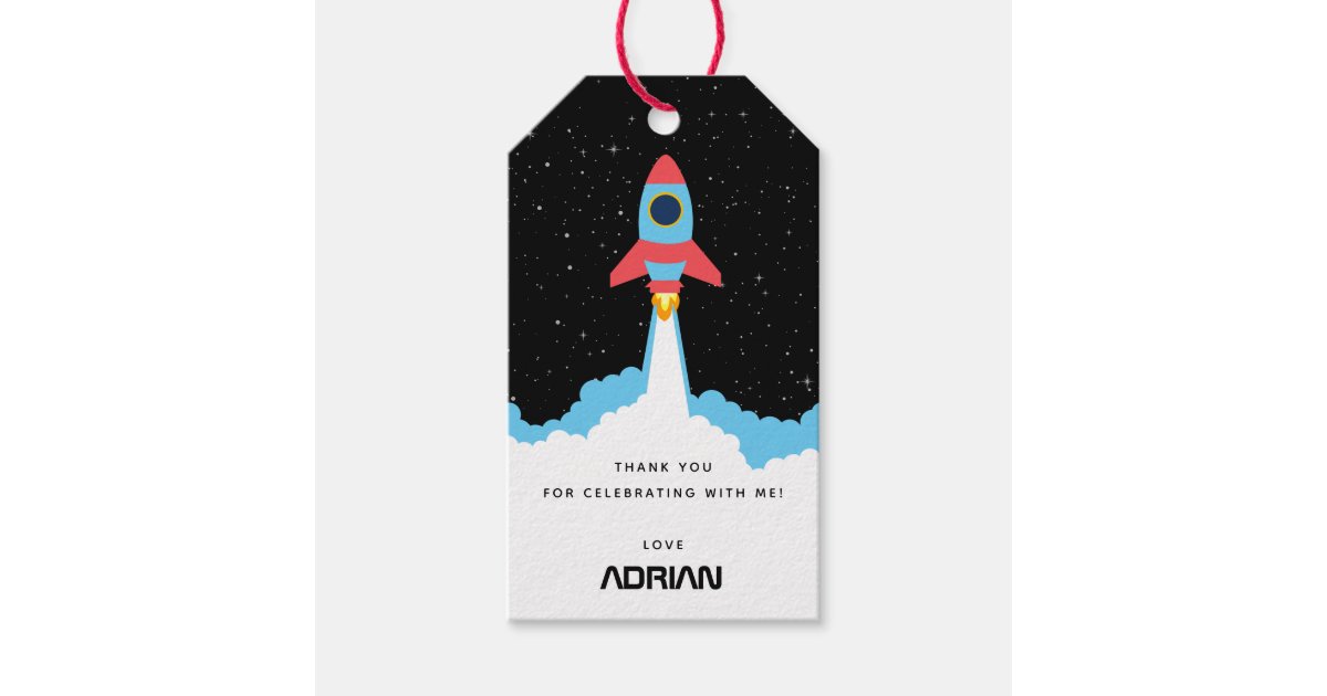 Rocket Launching in Outer Space Birthday Favor Gift Tags | Zazzle