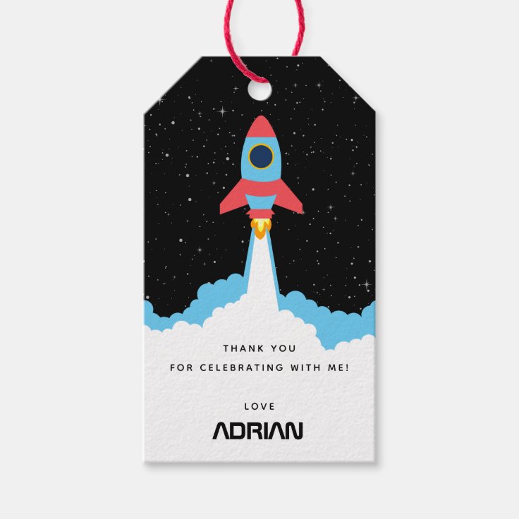Rocket Launching in Outer Space Birthday Favor Gift Tags | Zazzle