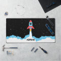 Rocket Launching in Outer Space Custom Name Desk Mat | Zazzle
