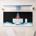 Rocket Launching in Outer Space Custom Name Desk Mat | Zazzle