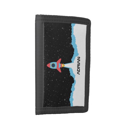 Rocket Launching in Outer Space Custom Name Trifold Wallet | Zazzle