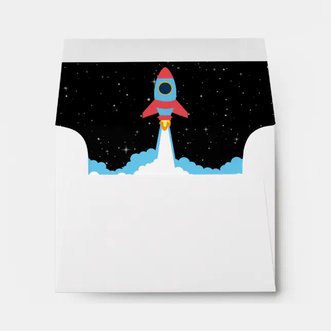 Rocket Launching in Outer Space Envelope | Zazzle