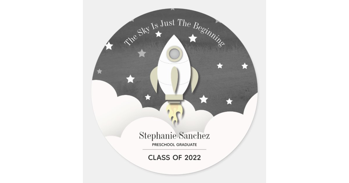 Rocket Outer Space Graduation Classic Round Stick Classic Round Sticker ...