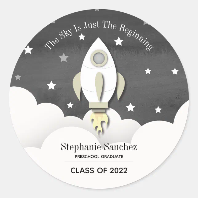 Rocket Outer Space Graduation Classic Round Stick Classic Round Sticker ...
