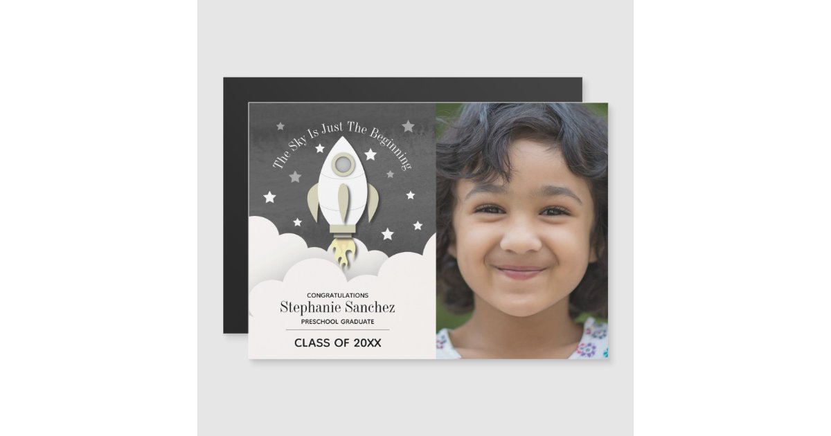 Rocket Outer Space Graduation Photo Magnetic Invitation | Zazzle