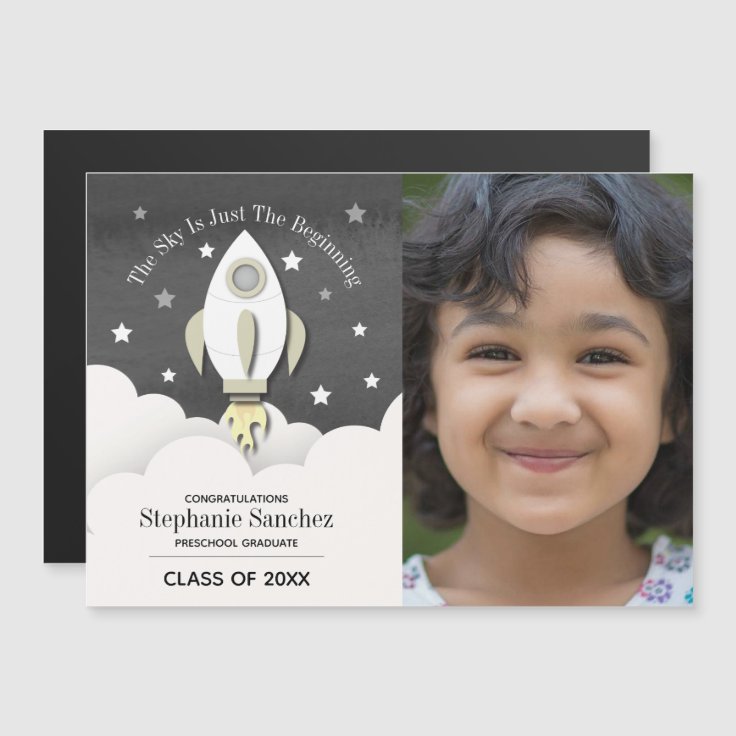 Rocket Outer Space Graduation Photo Magnetic Invitation | Zazzle