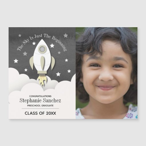 Rocket Outer Space Graduation Photo Magnetic Invitation | Zazzle