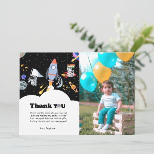 Rocket planets galaxy & outer space thank you card | Zazzle