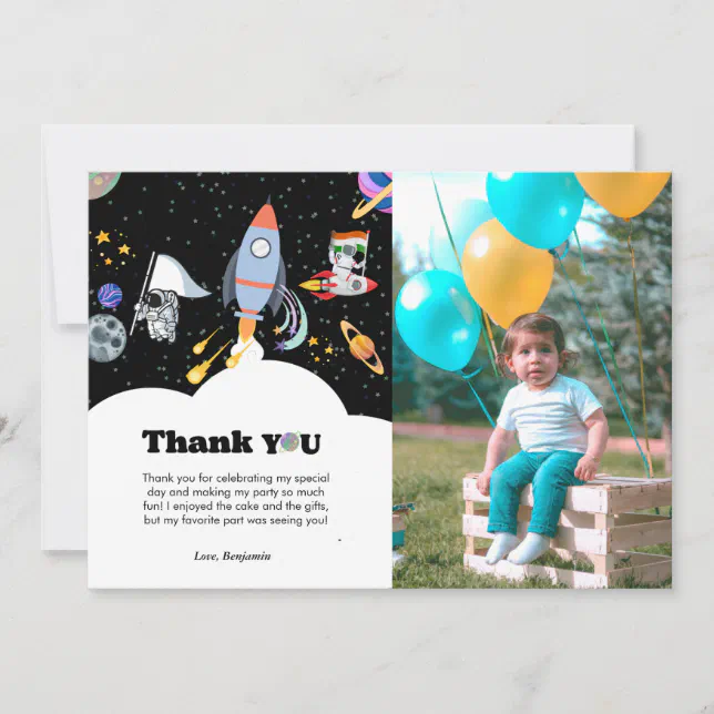 Rocket planets galaxy & outer space thank you card | Zazzle