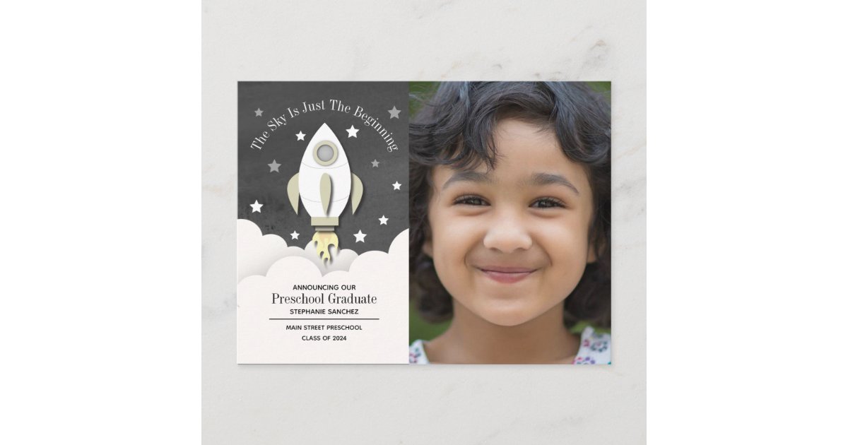 Rocket Preschool Graduation Photo Invitation Postc Postcard | Zazzle