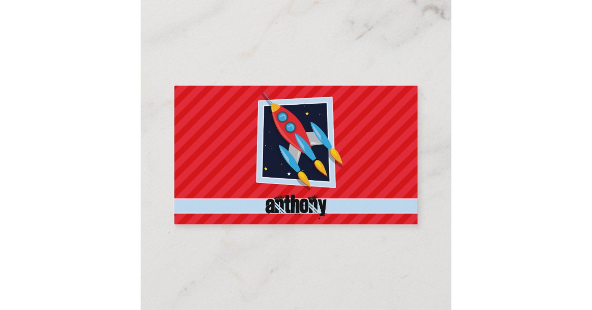 Rocket; Scarlet Red Stripes Business Card | Zazzle