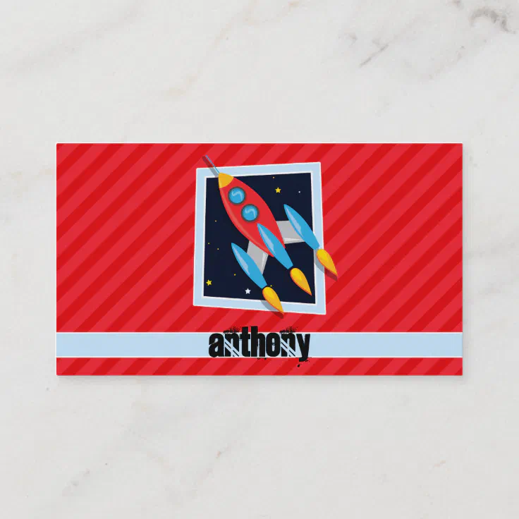 Rocket; Scarlet Red Stripes Business Card | Zazzle
