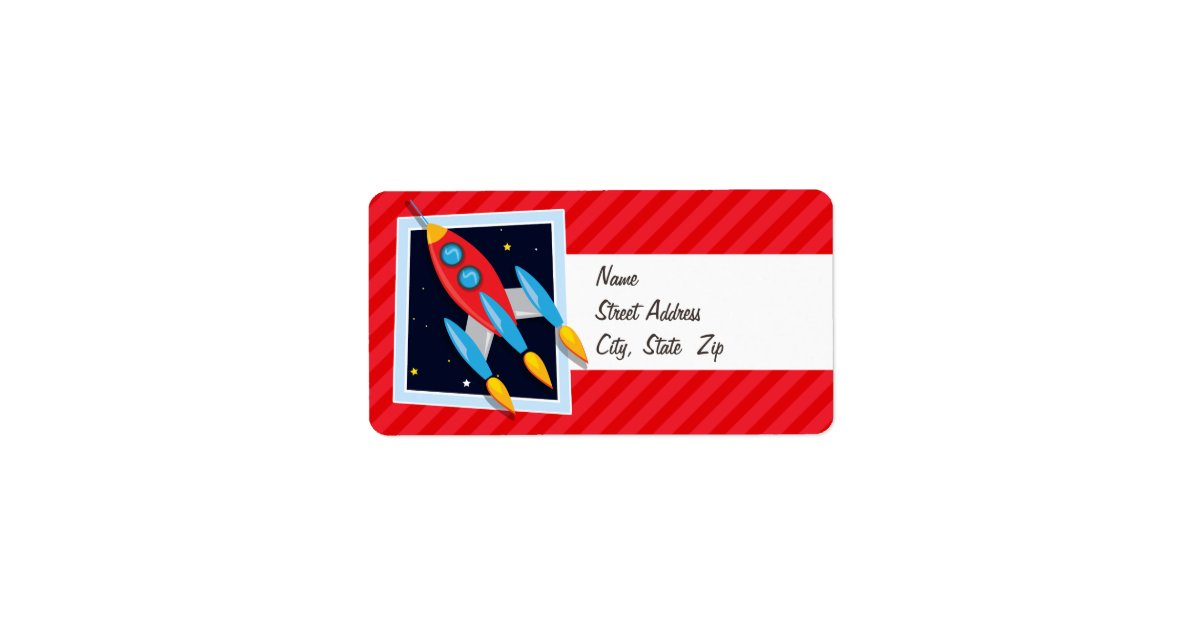 Rocket; Scarlet Red Stripes Label | Zazzle